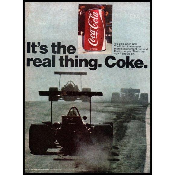 Coca Cola | Art | 971 Coca Cola Coke Vintage Print Ad Indy Race Car ...